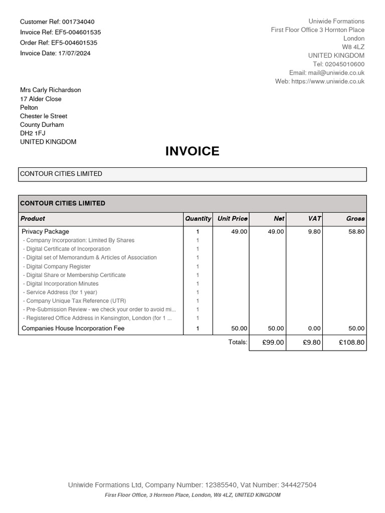 Invoice for Company Formation Services | PDF | Invoice | Taxes