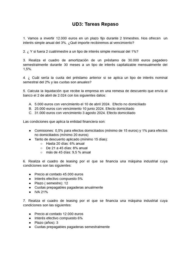 UD3_ Tareas repaso mayo 24 (1) | PDF | Servicios financieros | Dinero