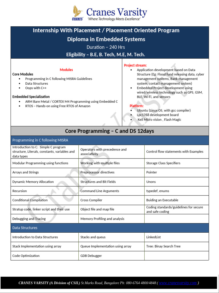 Internship With Placement Pop Embedded Systems for Psna | PDF | C++ ...