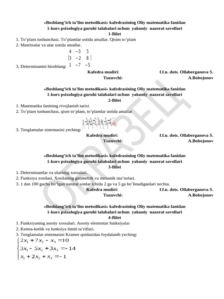 yakuniy nazorat na'muna2 | PDF