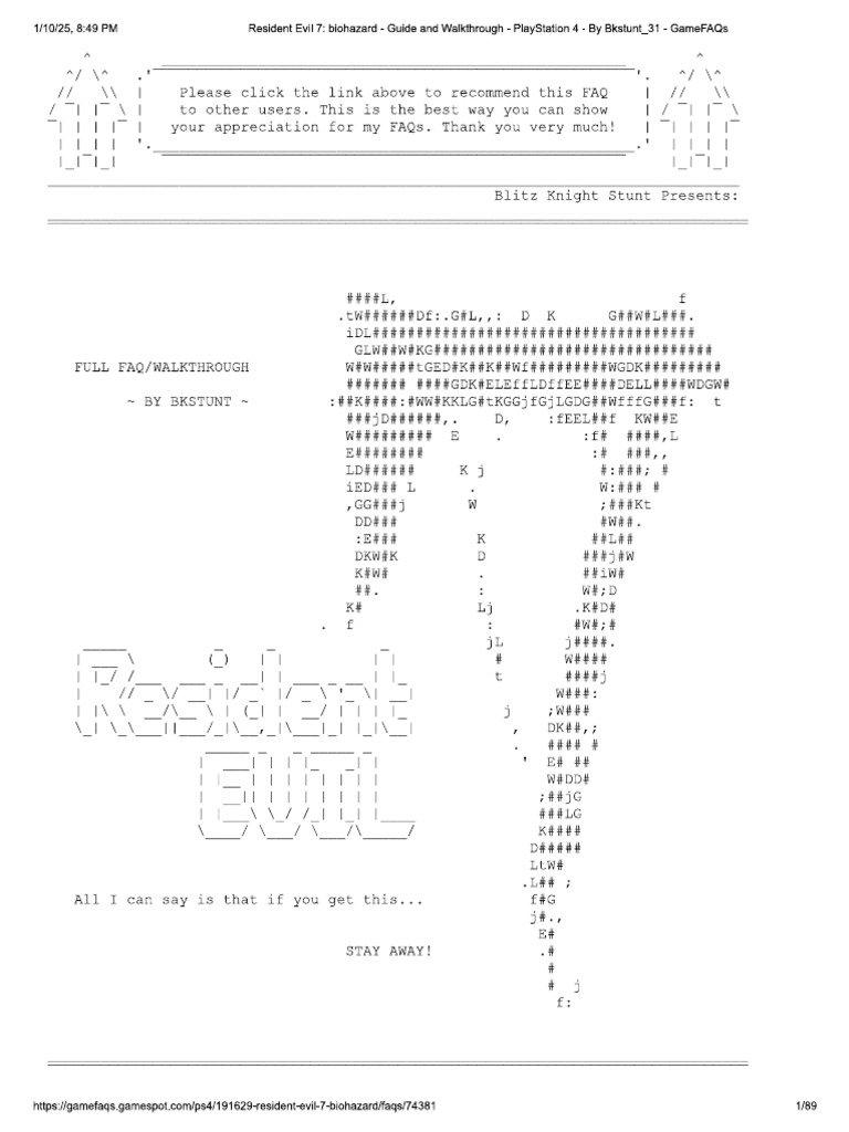 Resident Evil 7 Walkthrough (Text) | PDF
