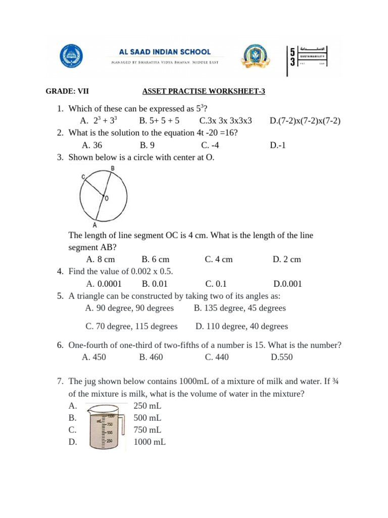 Asset - Worksheet3 - Grade 7 | PDF