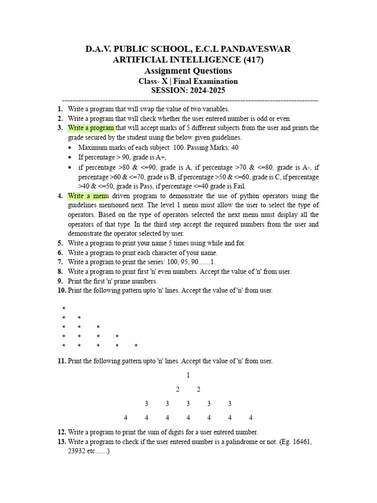 AI (417) Assignment For Class X | PDF | Artificial Intelligence | Intelligence (AI) & Semantics