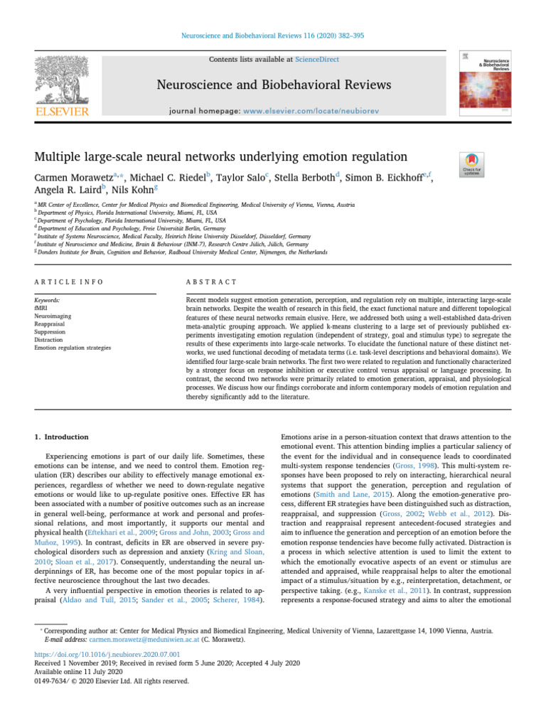 Multiple Large-scale Neural Networks Underlying Emotion Regulation ...