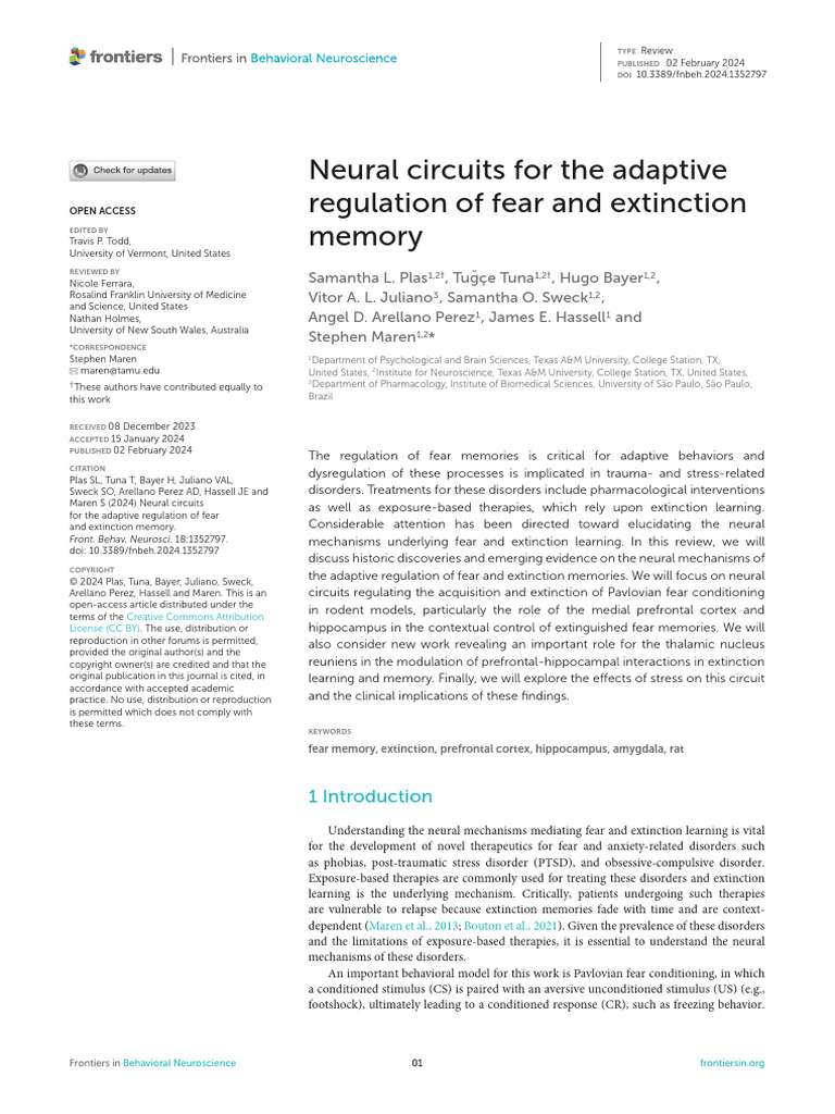 Neural Circuits For The Adaptive Regulation of Fear and Extinction ...