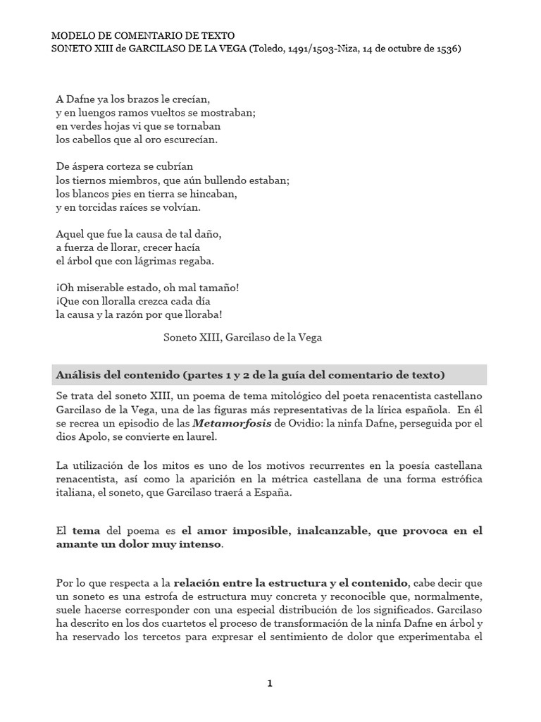 Soneto Xiii - Comentario Resuelto | PDF | Sonetos | Metro (poesía)