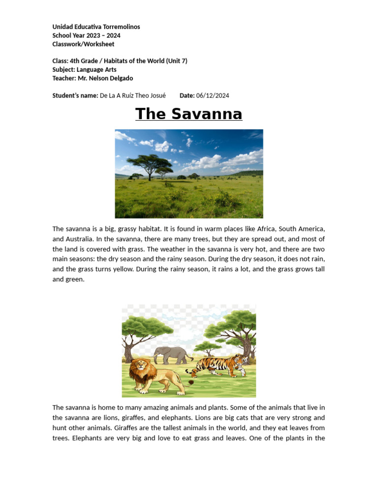Savanna Habitats and Wildlife | PDF