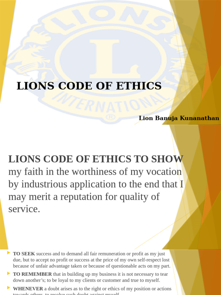 Lions Code of Ethics | PDF