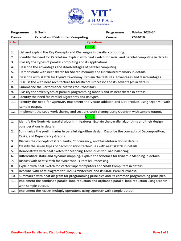 Parallel & Distributed Computing Q&A | PDF | Parallel Computing ...
