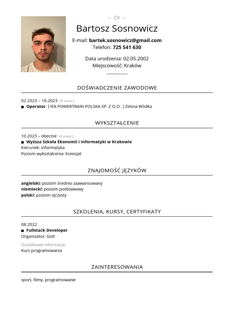 CV Bartosz Sosnowicz 2 | PDF