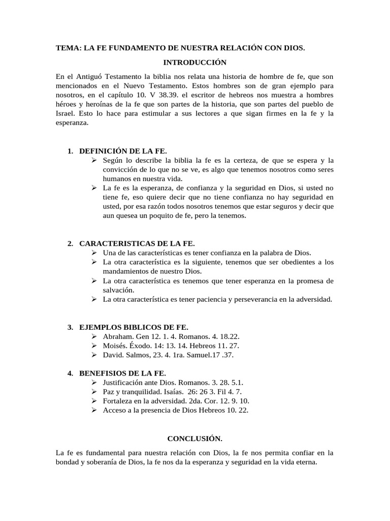 Tema. La Fe Es La Convicción de Lo Que No Seve. | PDF