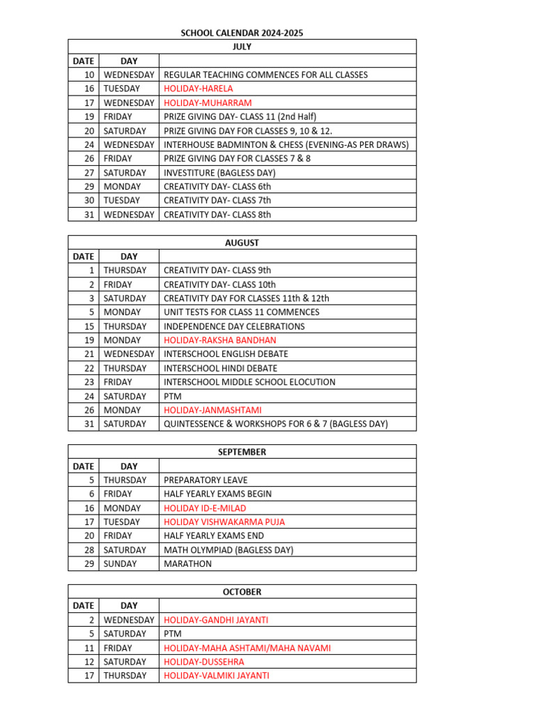 School Calendar 2024-2025 | PDF