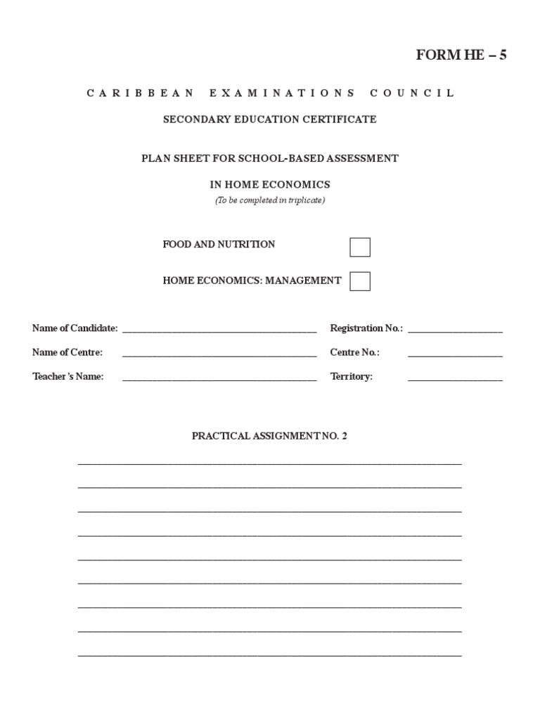 Practical Assignment Preparation Sheet for Secondary Education ...