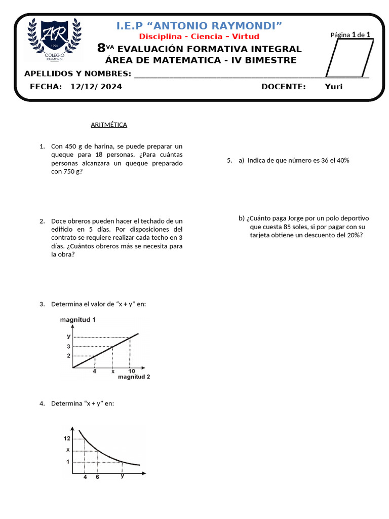 EXAMEN BIMESTRAL 2do SEC ARIT. IVB | PDF