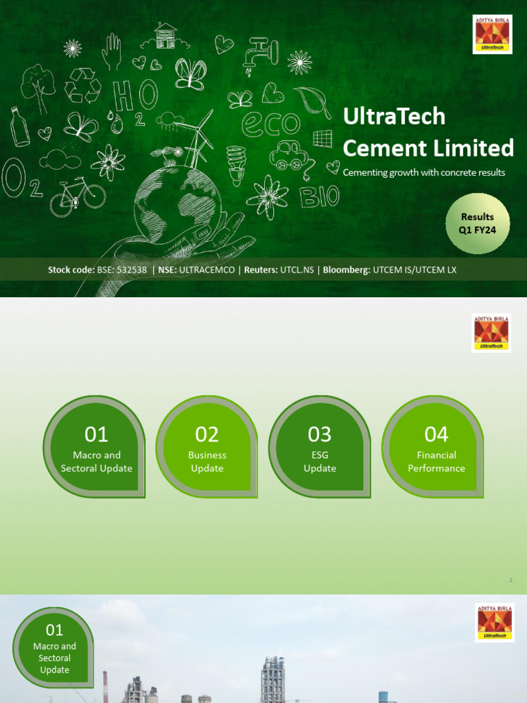 Ultratech q1 Fy 24 Results Presentation | PDF | Cement | Sustainability