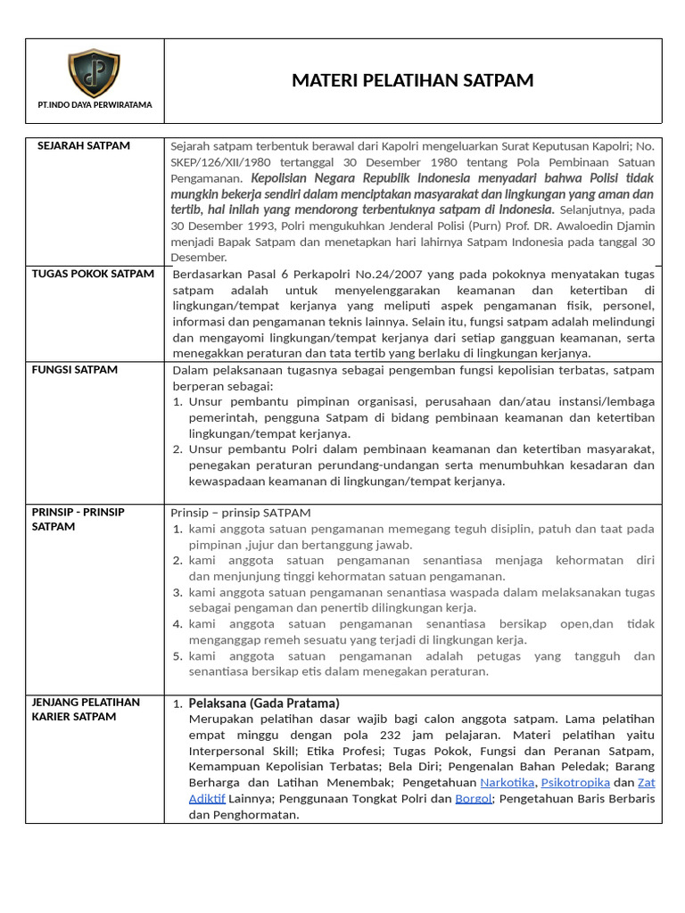 Materi Pelatihan Satpam | PDF