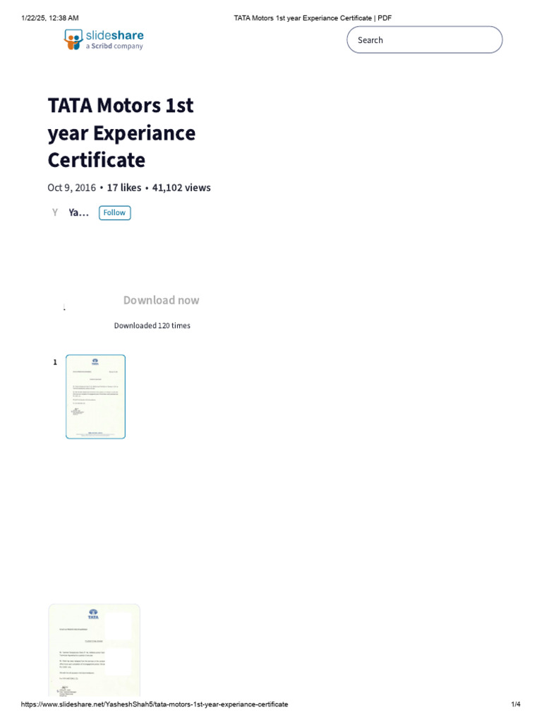 TATA Motors 1st Year Experiance Certificate - PDF | PDF