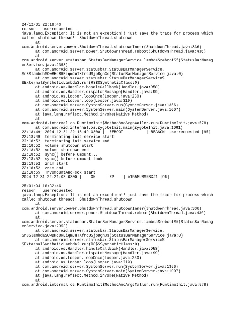Android Shutdown Logs | PDF | Technology Development | Systems Architecture