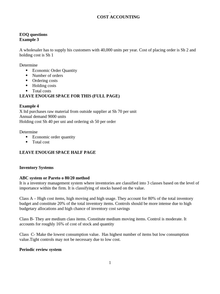EOQ Questions and Inventory Systems Notes DAC, DBF | PDF | Inventory ...