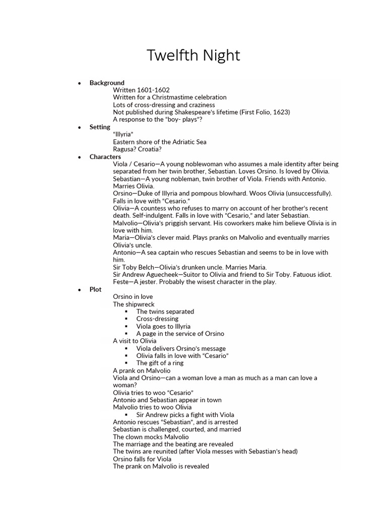 Twelfth Night: Themes and Characters Explained | PDF | Twelfth Night ...