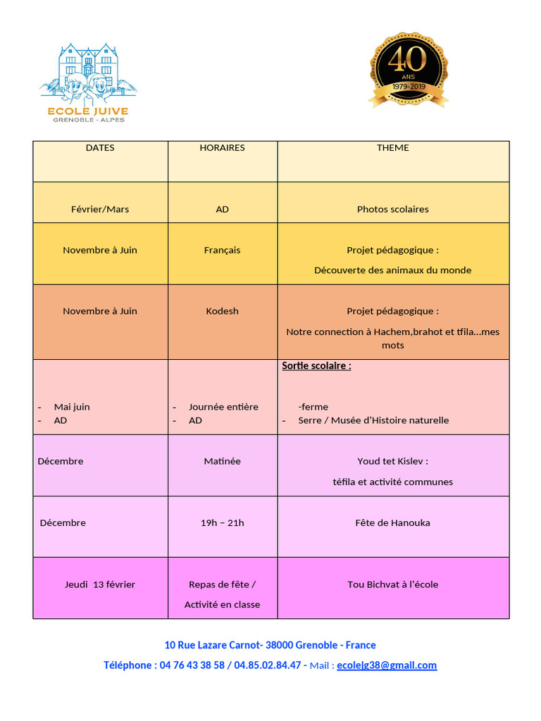 Activités scolaires 2024-2025 | PDF | Noms hébreu des fêtes juives ...