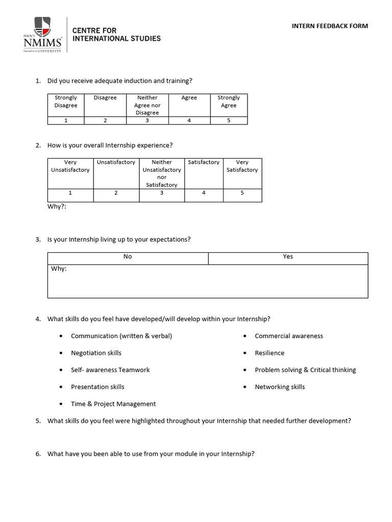 Intern Feedback Form 2024 | PDF | Behavior Modification | Behavioural Sciences