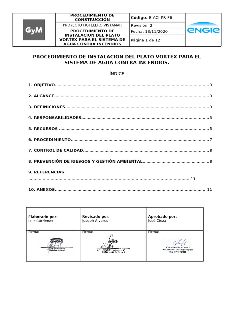 Procedimiento de Instalación de Plato Vortex para El Sistema de ACI ...