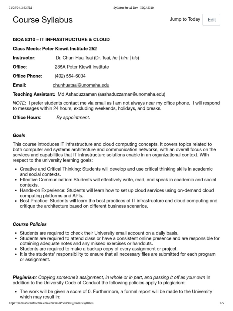 ISQA 8310: IT Infrastructure & Cloud Syllabus | PDF | Cloud Computing ...