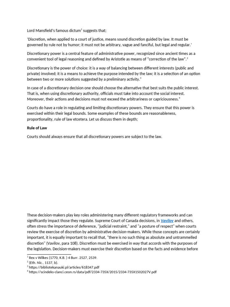 Admin Law Discretionary Power | PDF | Rule Of Law | Judicial Review