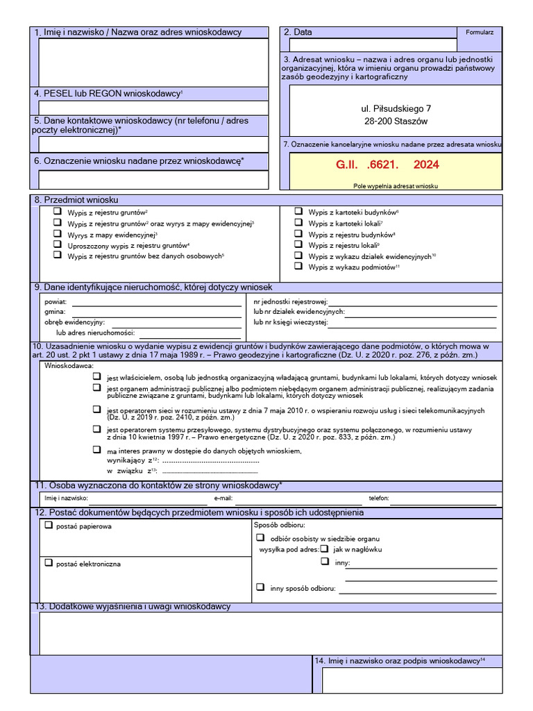 Wniosek o wydanie wypisu lub wyrysu z operatu ewidencyjnego | PDF