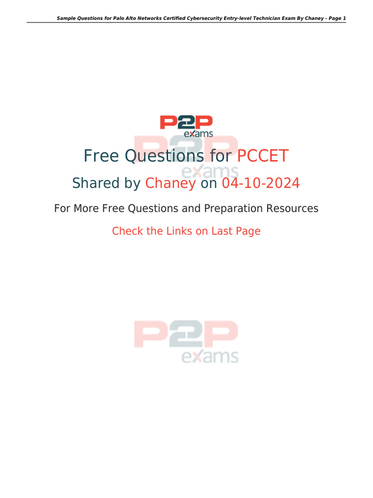 Sample Questions For Palo Alto Networks Certified Cybersecurity Entry Level Technician Exam by ...