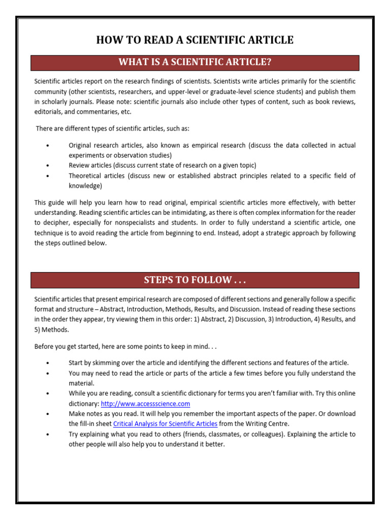 Guide to Reading Scientific Articles | PDF | Experiment | Abstract ...