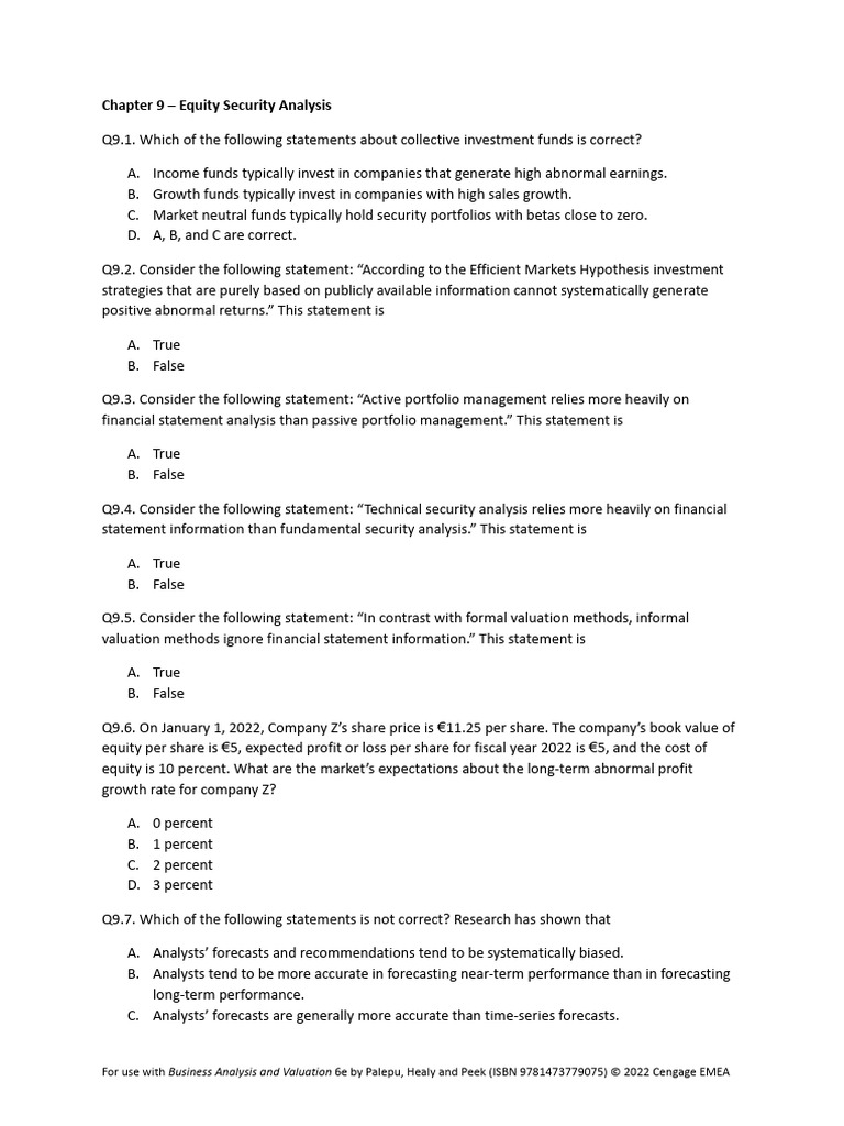BusiAna - 6e - Chapter 9 Test Bank Questions | PDF | Valuation (Finance ...