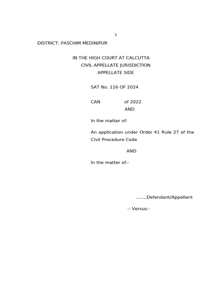Order 41 Rule 27 Application High Court Calcutta | PDF