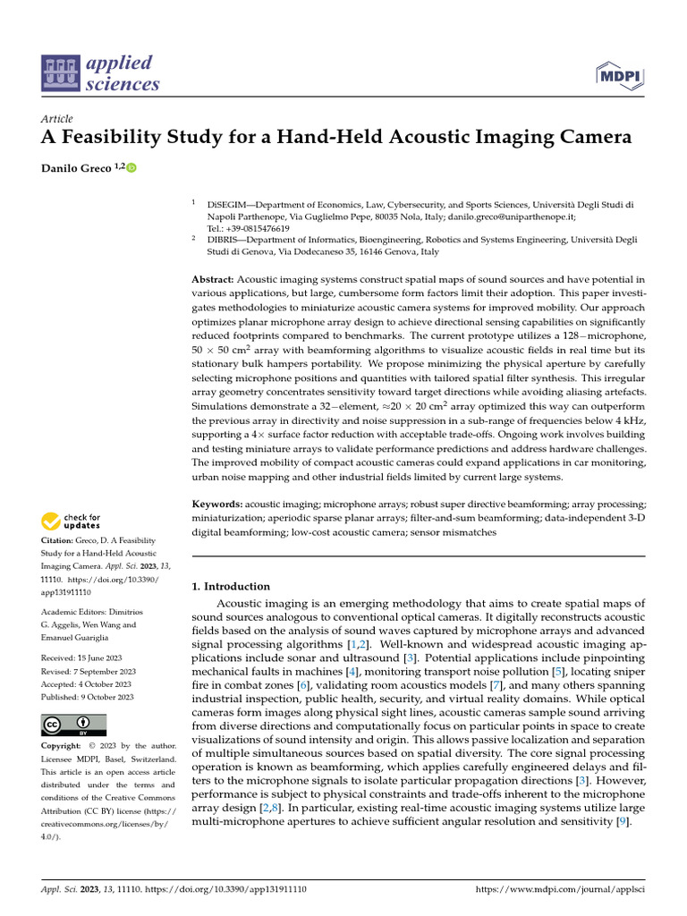 A feasibility study for a hand-held acoustic imaging camera | PDF | Angular Resolution | Microphone