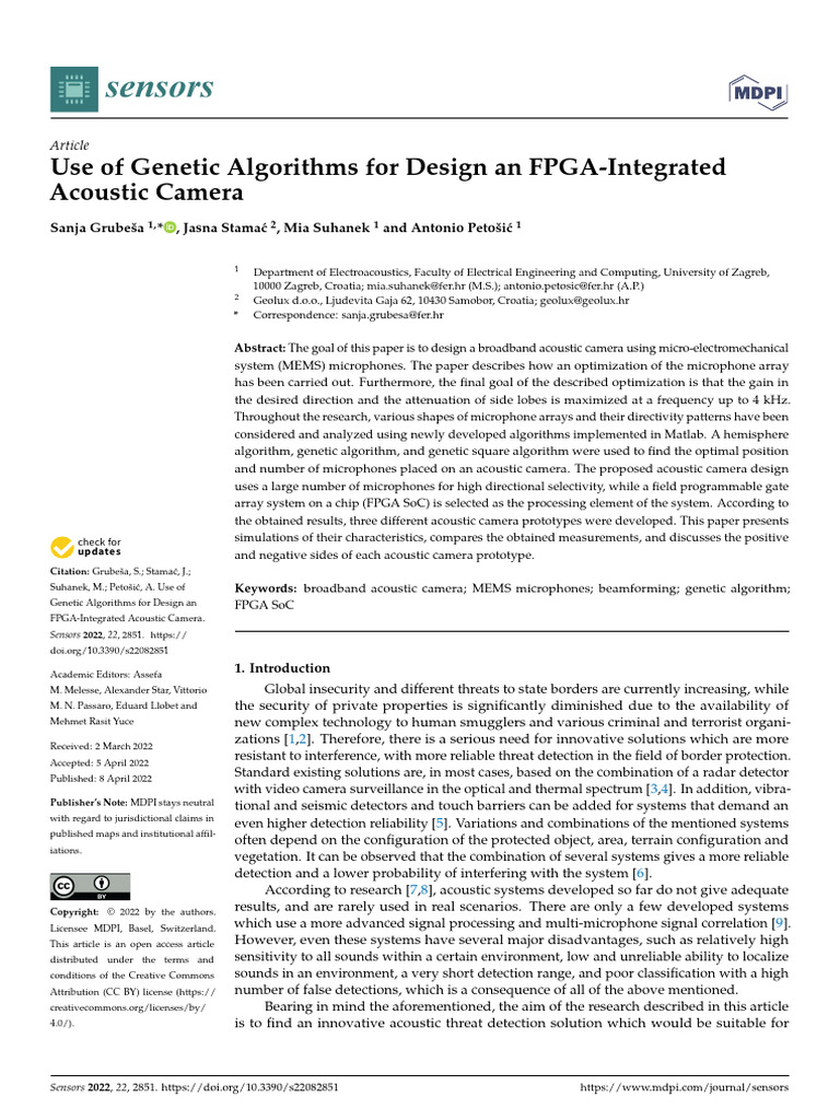 Use of Genetic Algorithms for Design an FPGA-Integrated acoustic camera | PDF | Field ...