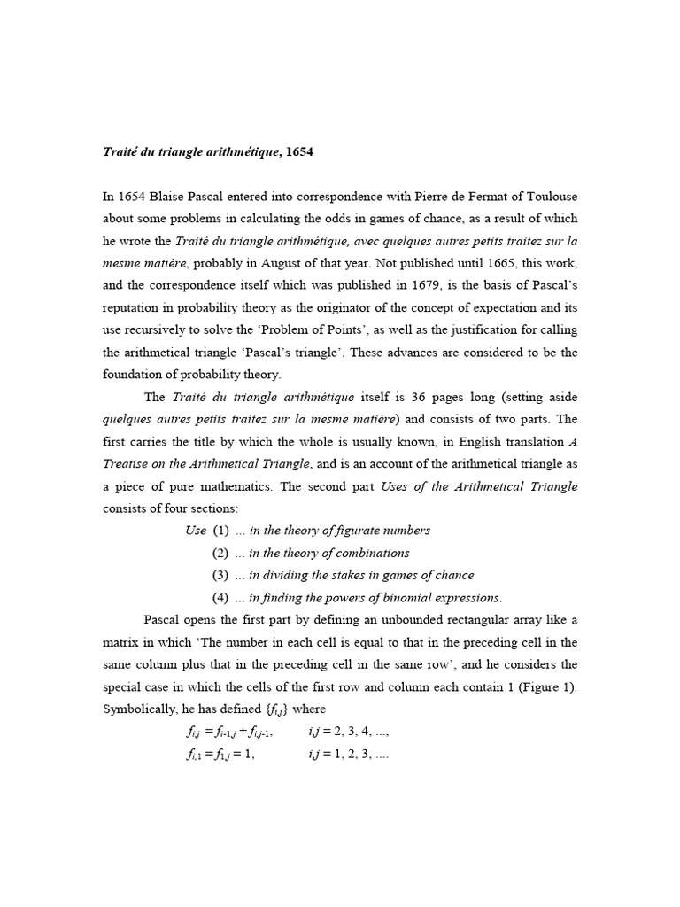 Pascal's Arithmetical Triangle Explained | PDF | Mathematical Objects ...