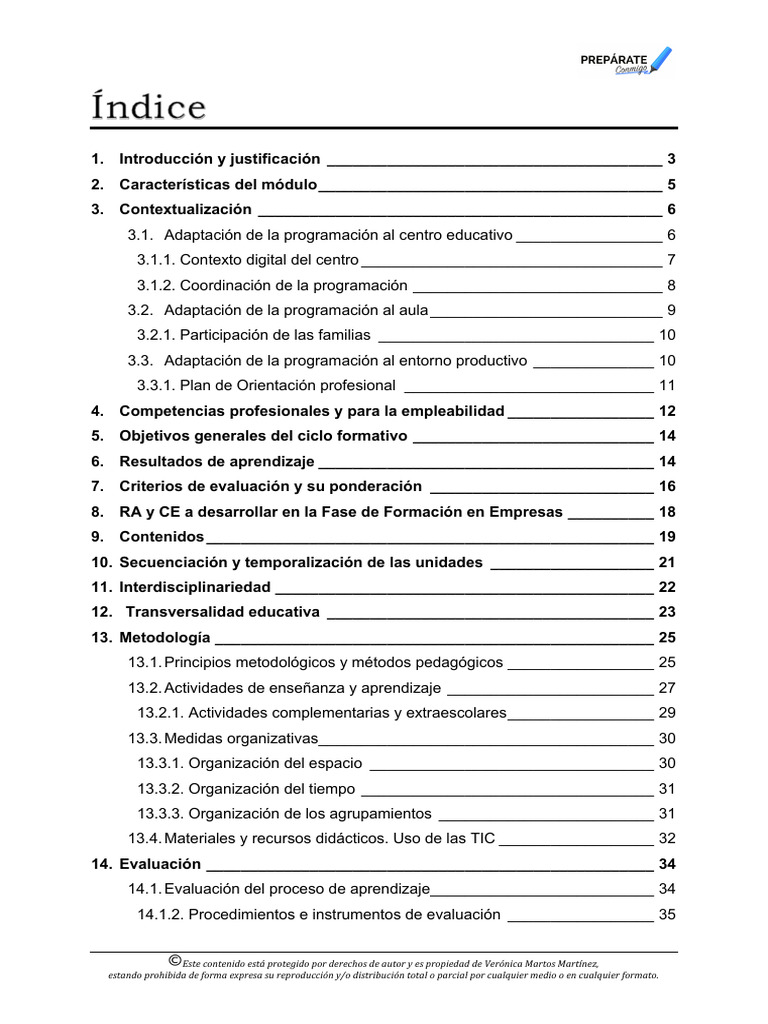 Plantilla_Índice alternativo Programación didáctica | PDF | Evaluación | Modificación de ...