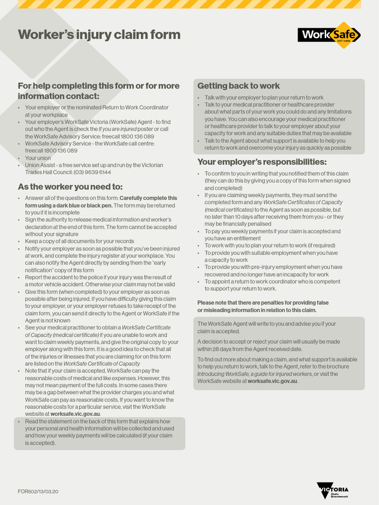 ISBN Workers Injury Claim Form 2020 06 | PDF | Employment | Labor