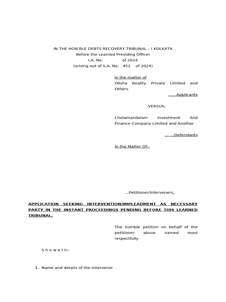 Intervention Application in SARFAESI Case | PDF | Intervention (Law ...