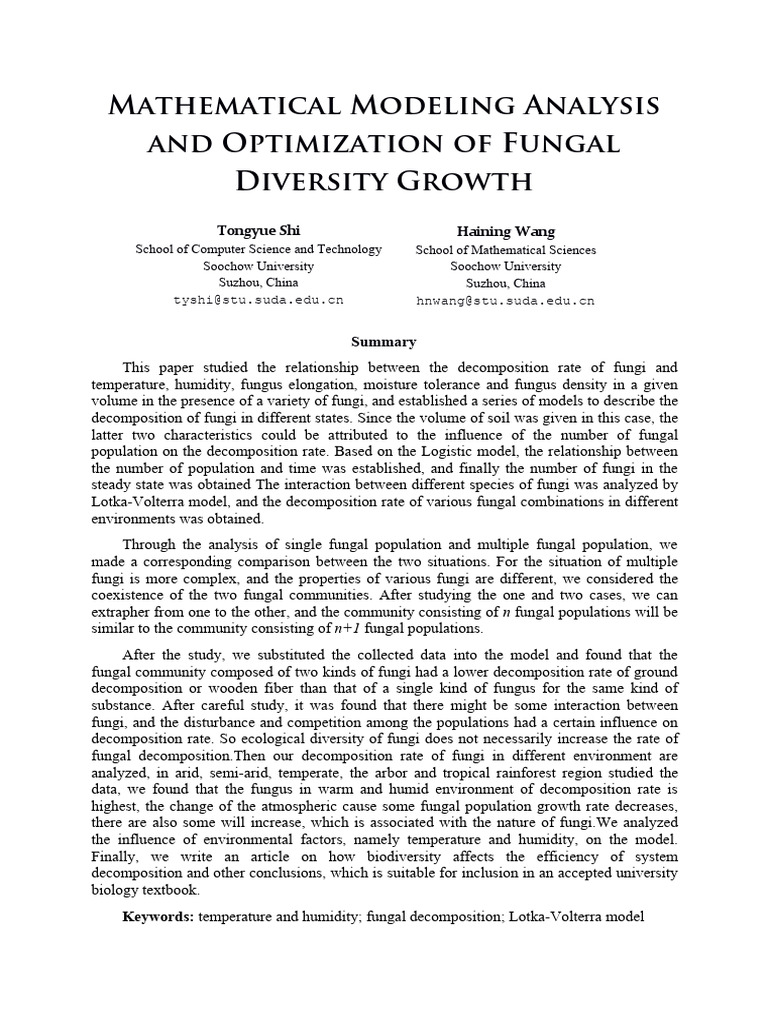 Fungal Diversity Growth Modeling and Analysis | PDF | Fungus ...