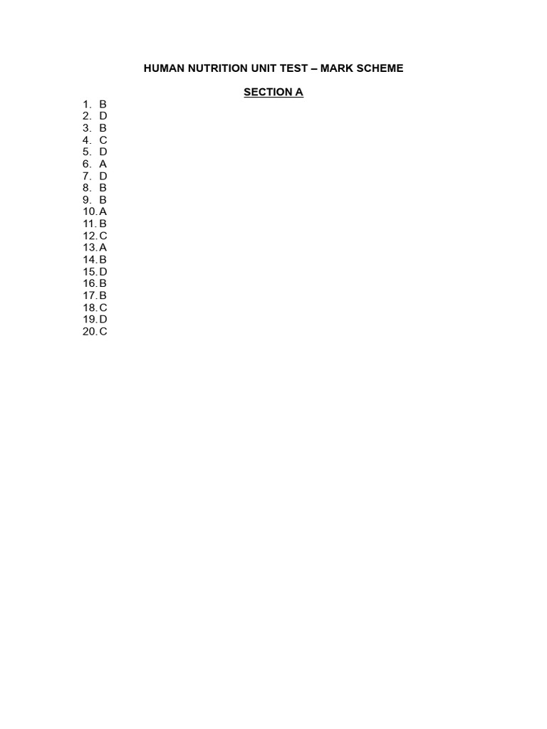 Human Nutrition Unit Test Answers | PDF