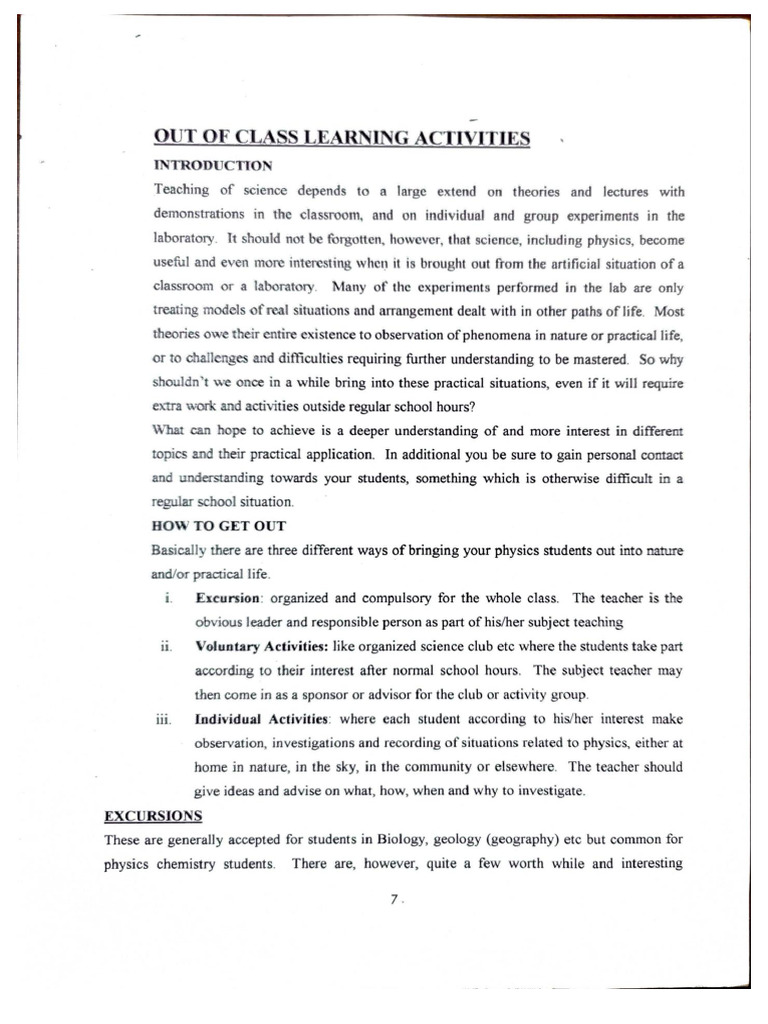 Out of Class Activities | PDF
