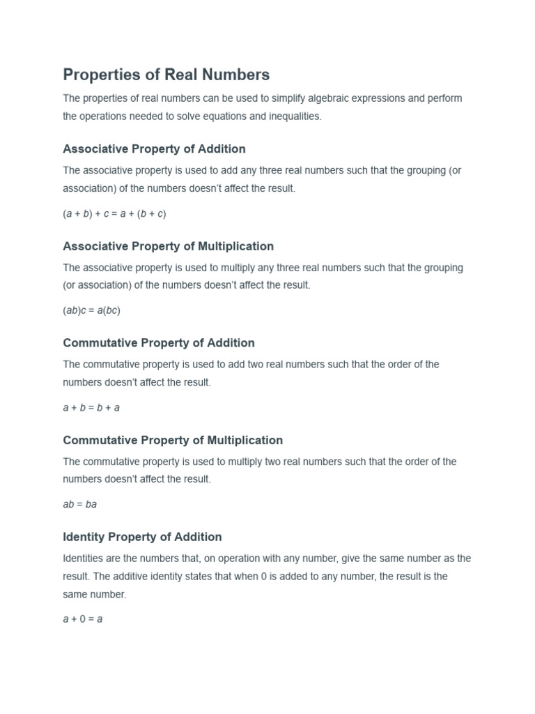 Key Properties of Real Numbers Explained | PDF