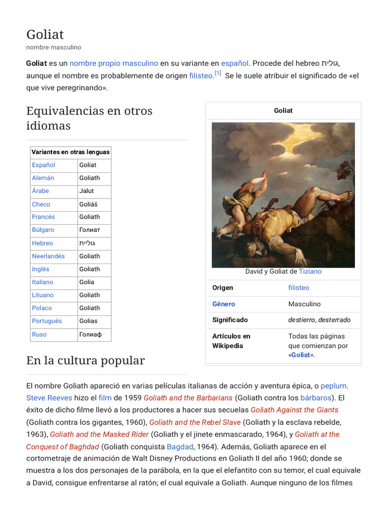 Goliat - Wikipedia, La Enciclopedia Libre | PDF | Idiomas | Estudios de ...