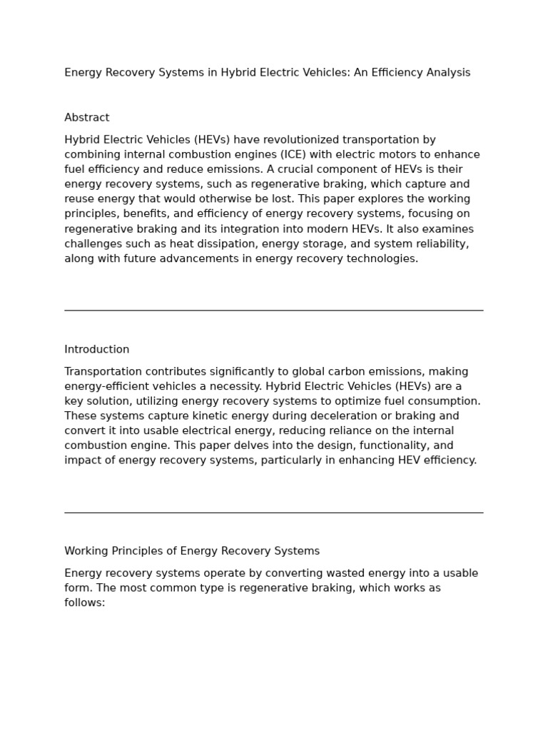 Enhancing HEV Efficiency with Energy Recovery | PDF | Hybrid Vehicle ...