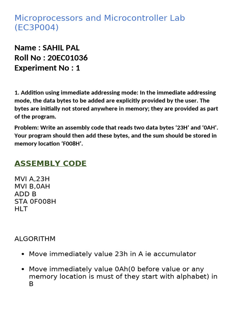 Addition Addressing + Multiply | PDF | Assembly Language | Office Equipment