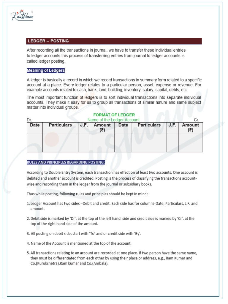 Ledger Posting and Balancing Guide | PDF | Debits And Credits ...