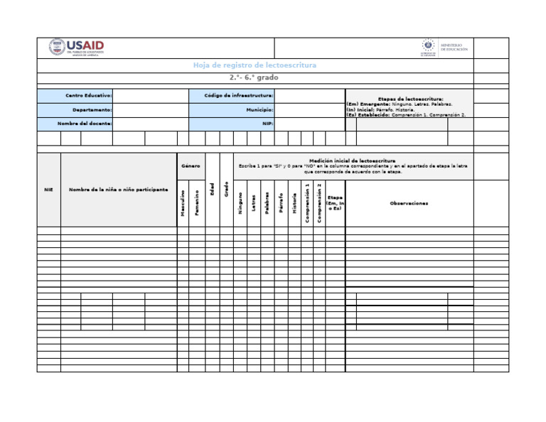 ? Hoja de Registro de Lectoescritura 2.° A 6.° Grado, 2025 | PDF ...