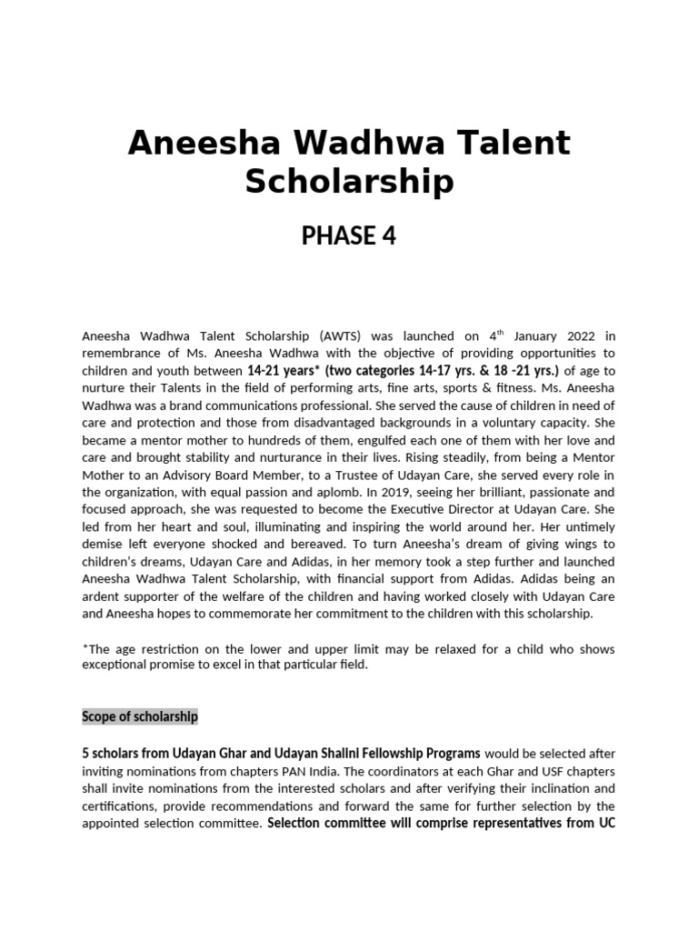 Aneesha Wadhwa Talent Scholarship 2024-25 | PDF